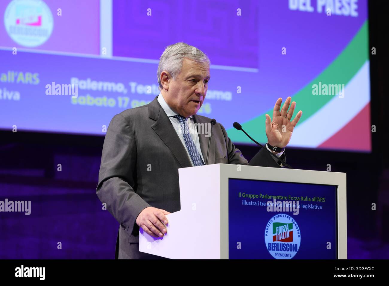 Palermo, Italy. 17th Jan, 2026. Antonio Tajani in Palermo at the ...
