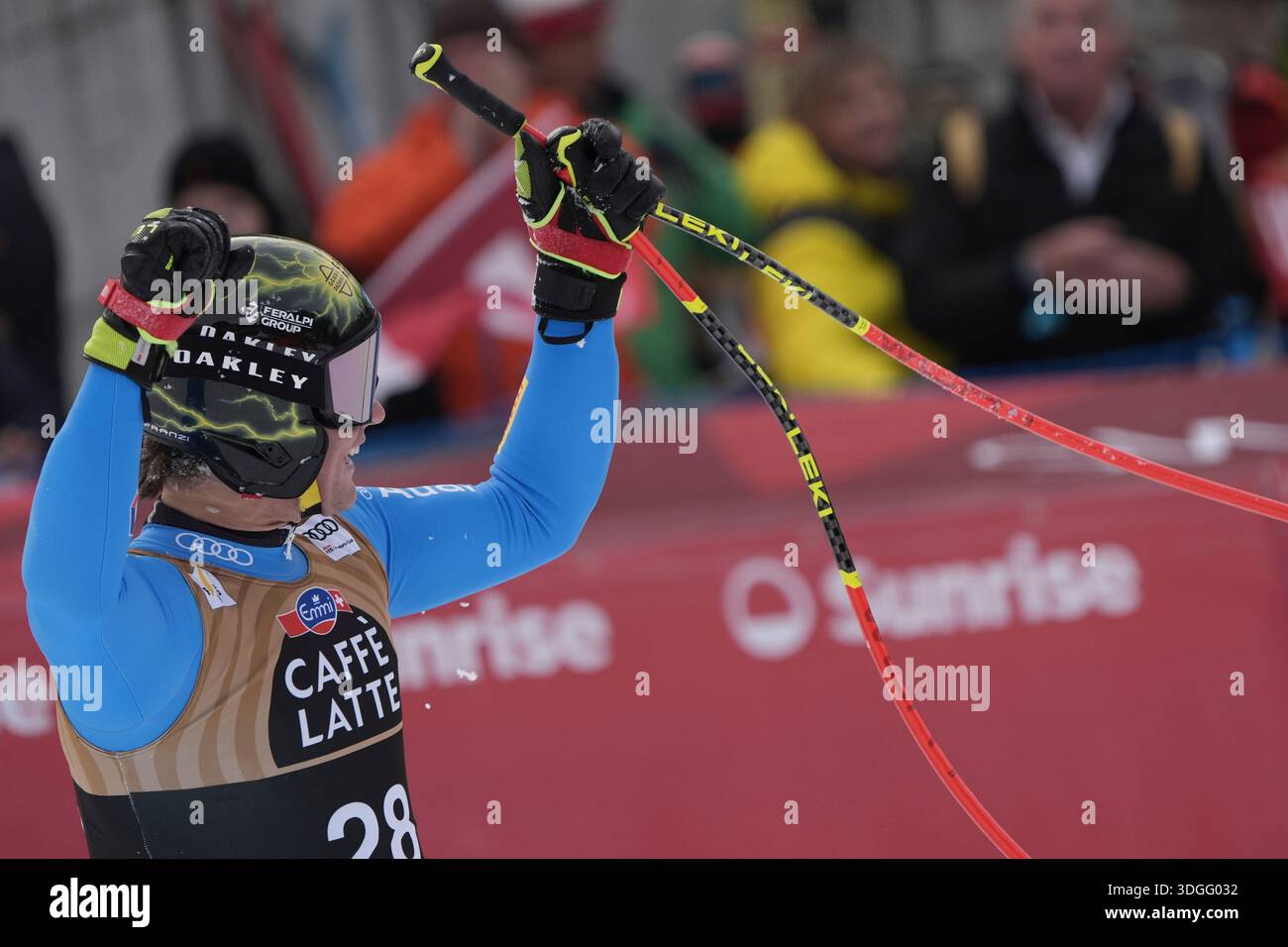 Italy's Giovanni Franzoni celebrates at the finish area of an alpine ...