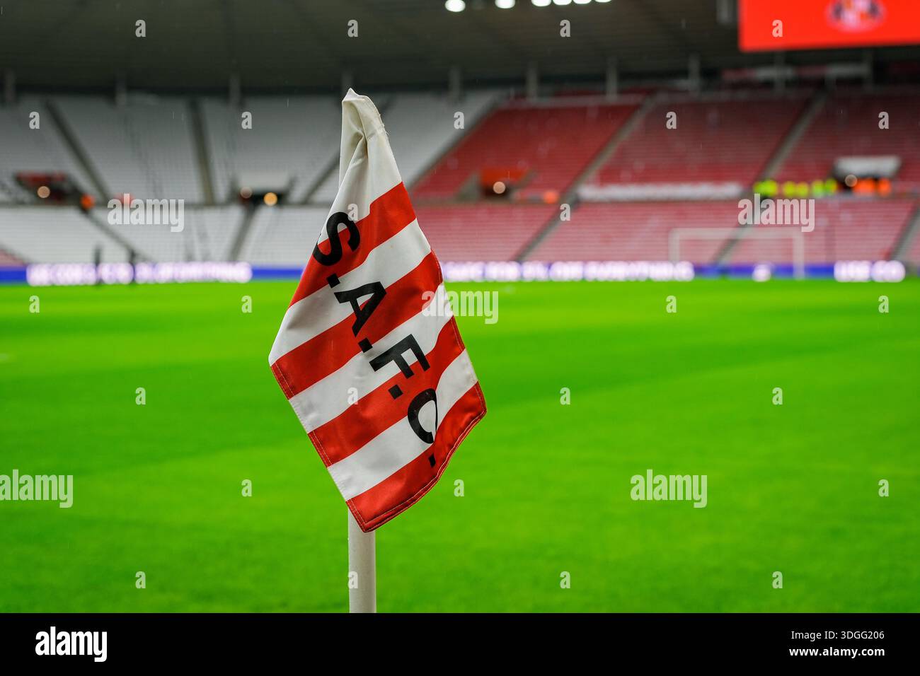 A ground shot showing the corner flag and pitch during the Premier ...
