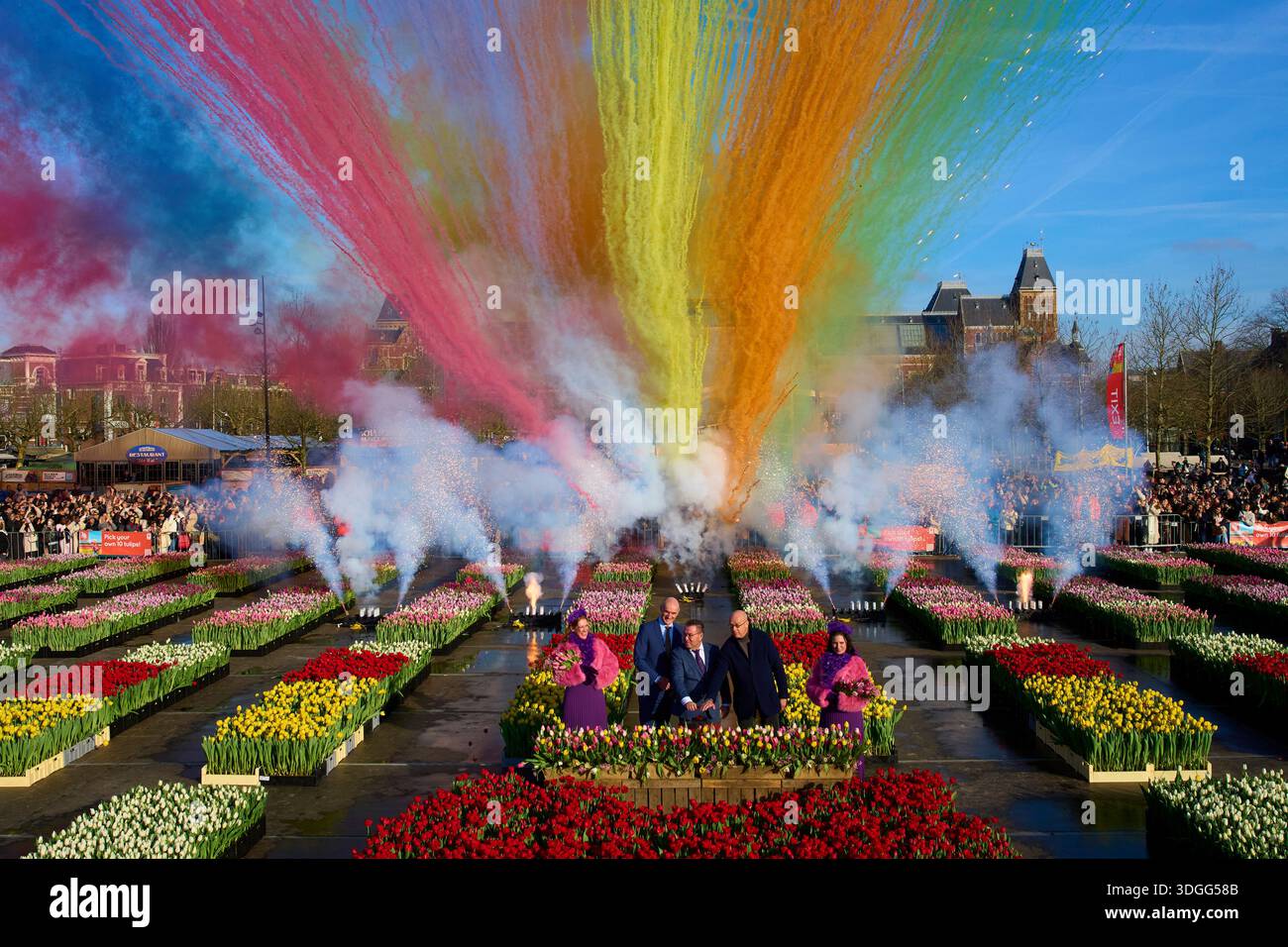 Pyrotechnics are set off to mark national tulip day, the opening of the ...