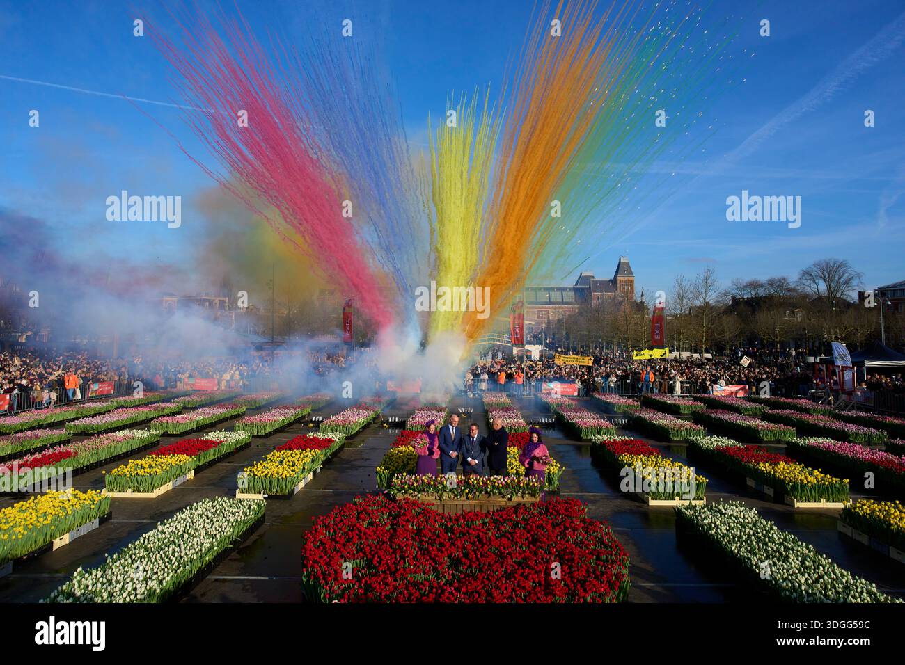 Pyrotechnics are set off to mark national tulip day, the opening of the ...