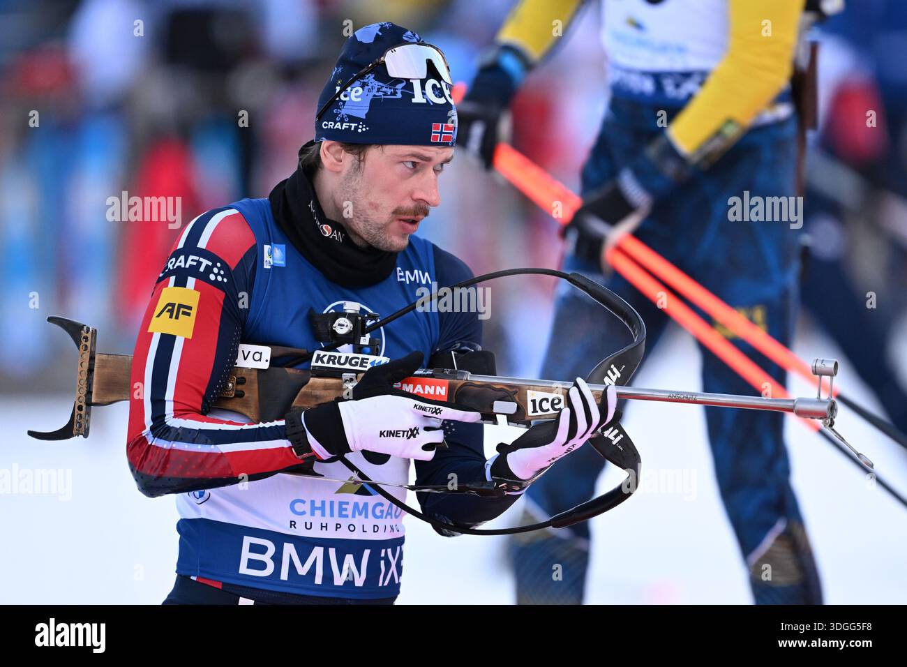 Sturla Holm Laegreid from Norway ahead of a Biathlon, men's World Cup ...