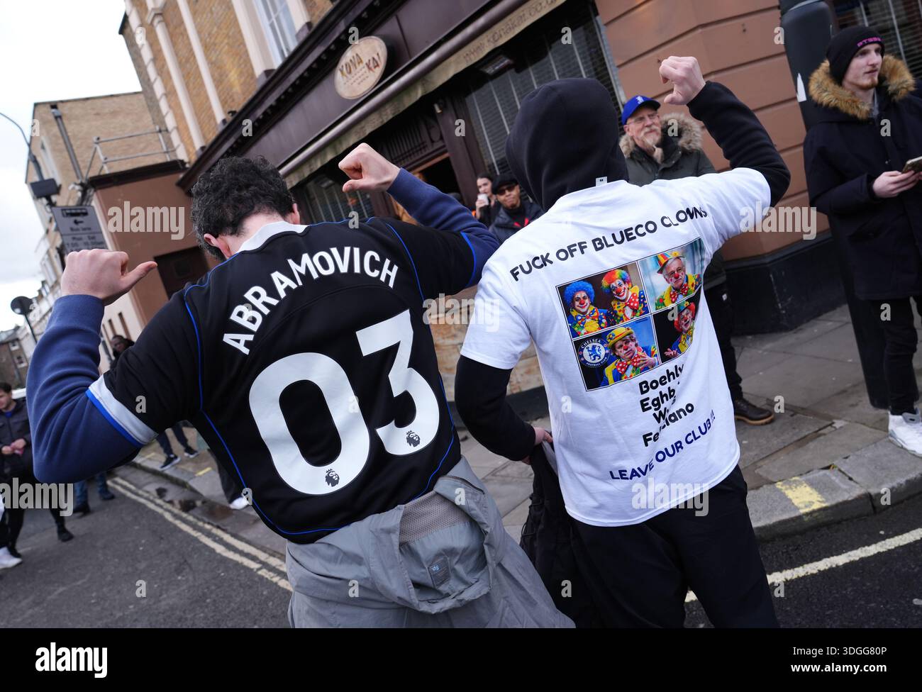 Chelsea fans protesting the Chelsea sporting directorship ahead of the ...