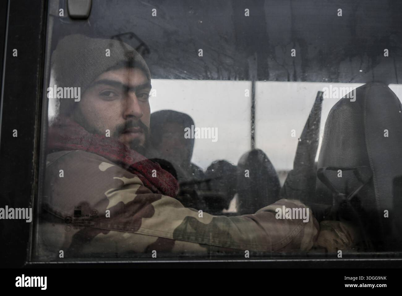 Deir Hafer, Syria. 17th Jan, 2026. Syrian army soldiers with armoured ...