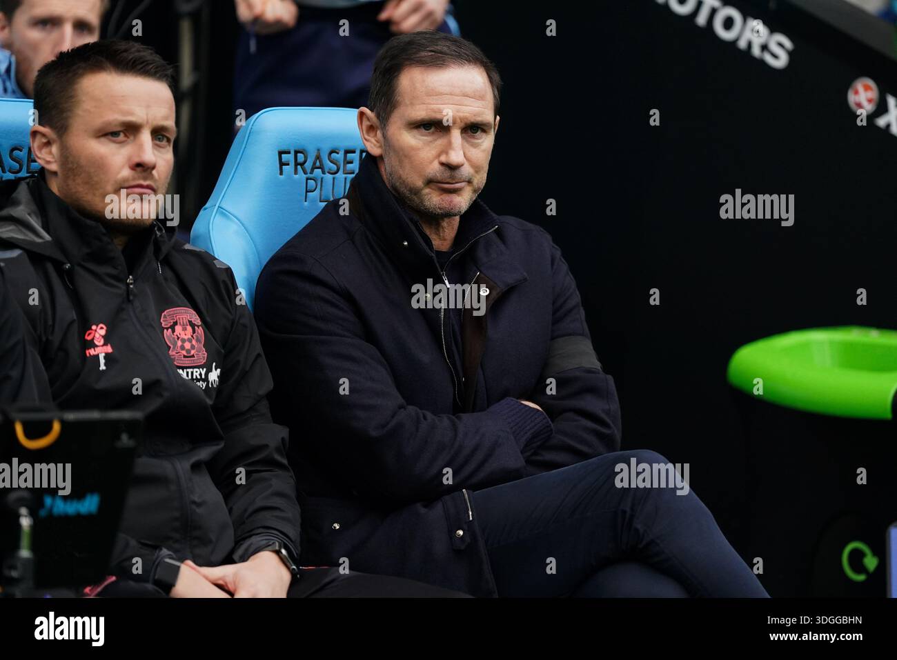Coventry City head coach Frank Lampard (right) in the dug out during ...