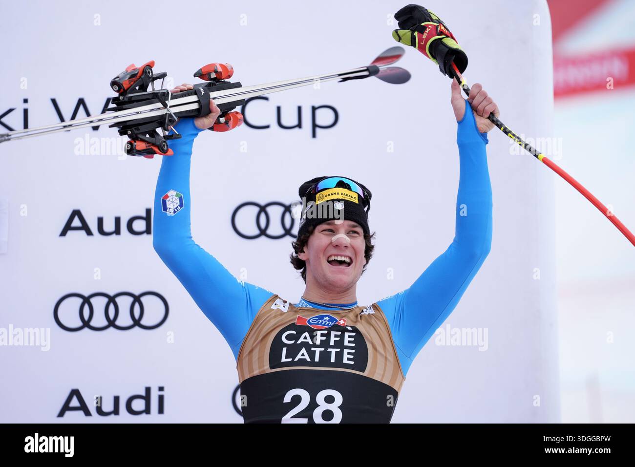 Italy's Giovanni Franzoni celebrates on the podium after taking third ...