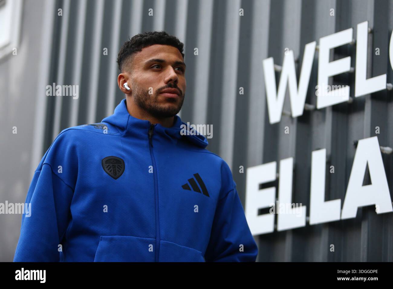 James Justin of Leeds United arrives prior to the Premier League match ...