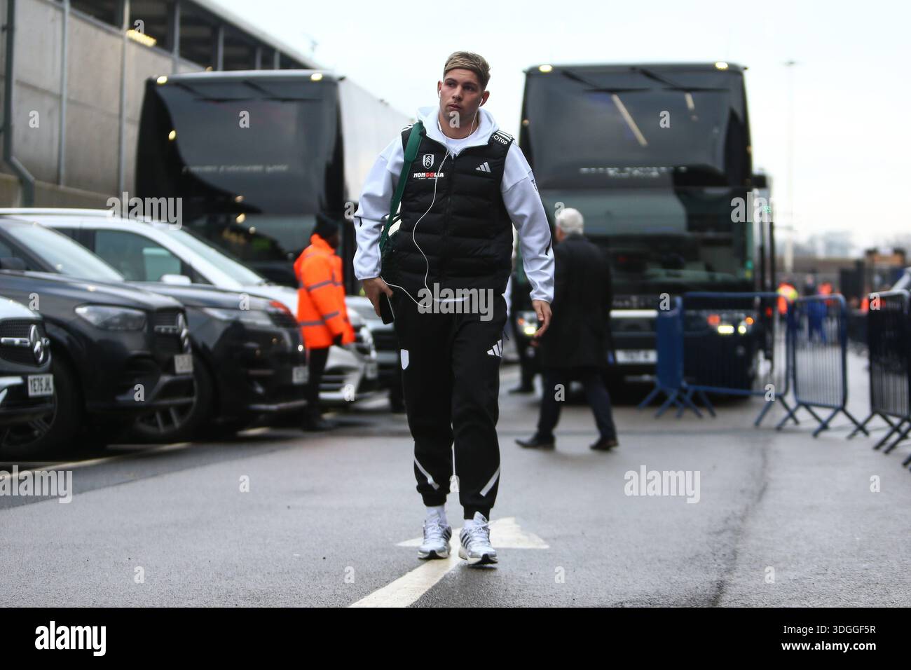 Emile Smith Rowe of Fulham arrives prior to the Premier League match ...