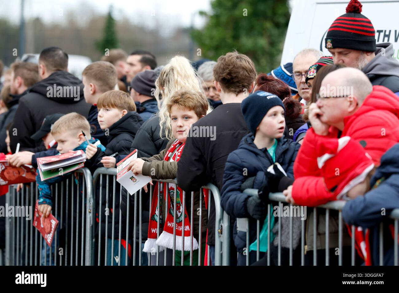 Young Wrexham fans wait for autographs before the Sky Bet Championship ...
