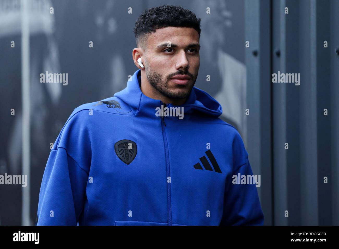 James Justin of Leeds United arrives at stadium ahead of the Premier ...