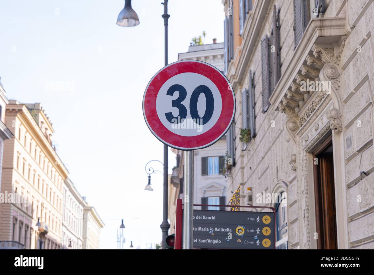 Rome, Italy. 17th Jan, 2026. Sign indicating the new speed limit of 30 ...