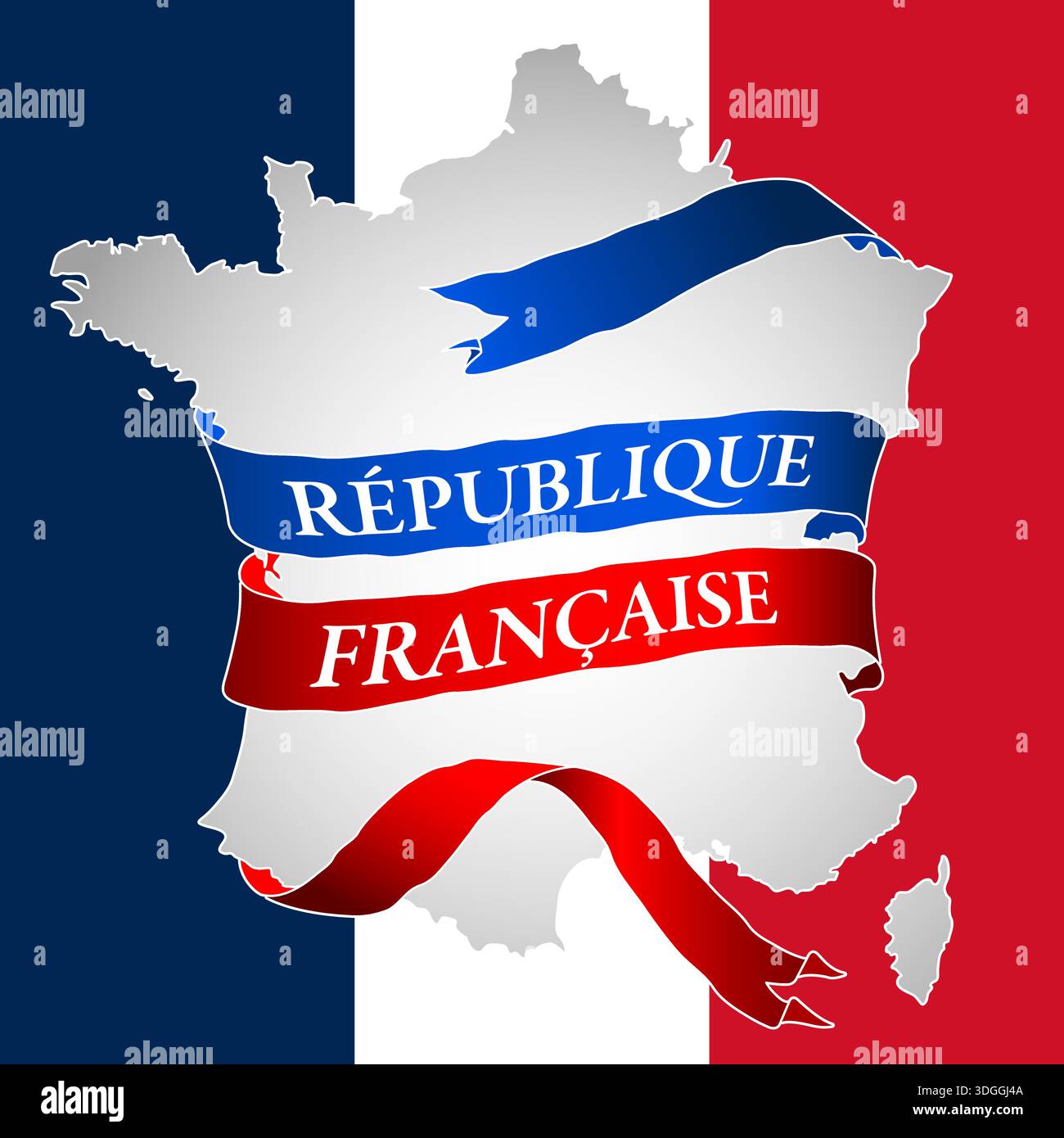 France, silhouette and graphic map with ribbons and name of the French ...
