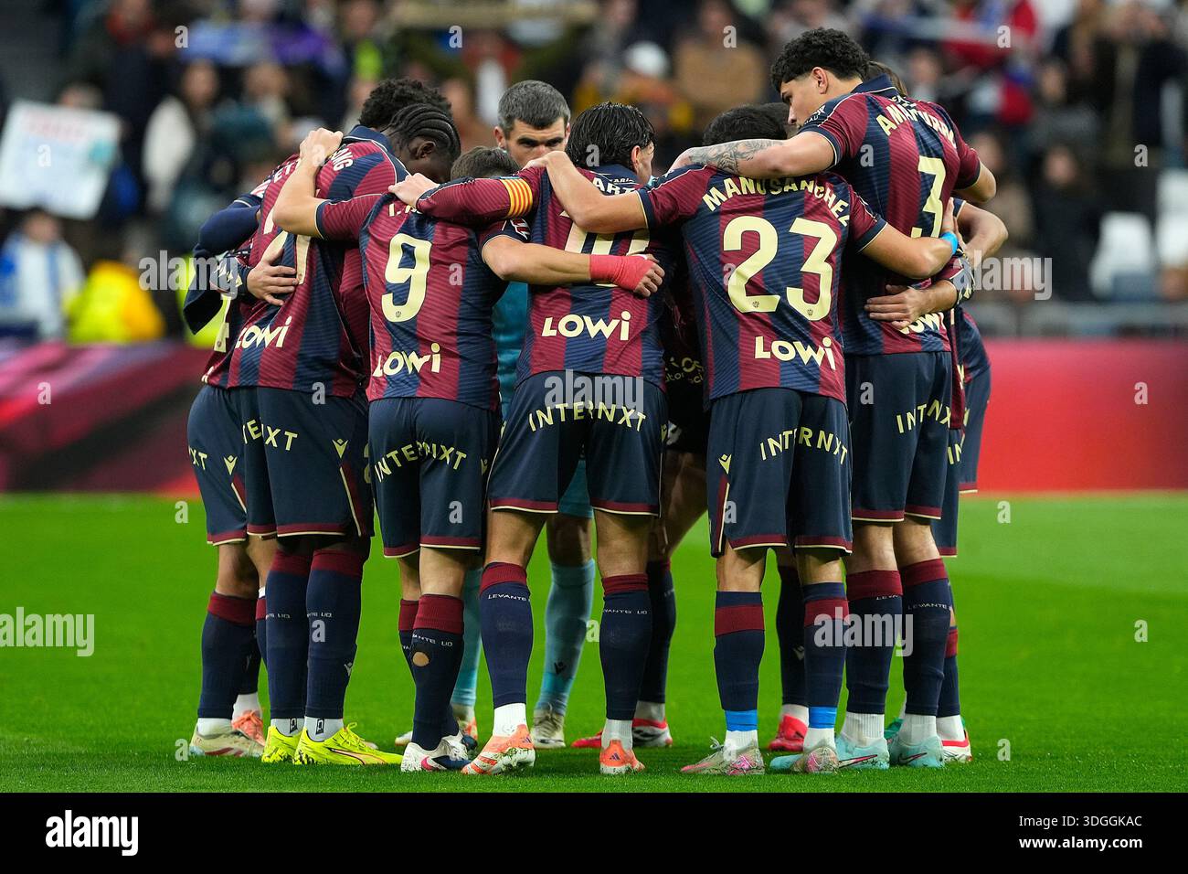 Madrid, Spain. 17th Jan, 2026. Levante UD's players during La Liga ...