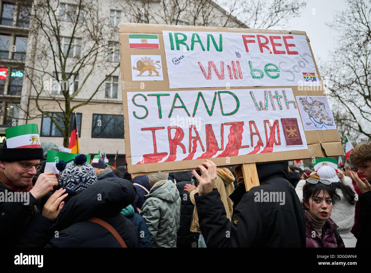 Berlin, Germany. 17th Jan, 2026. "Iran will be free soon - Stand with ...