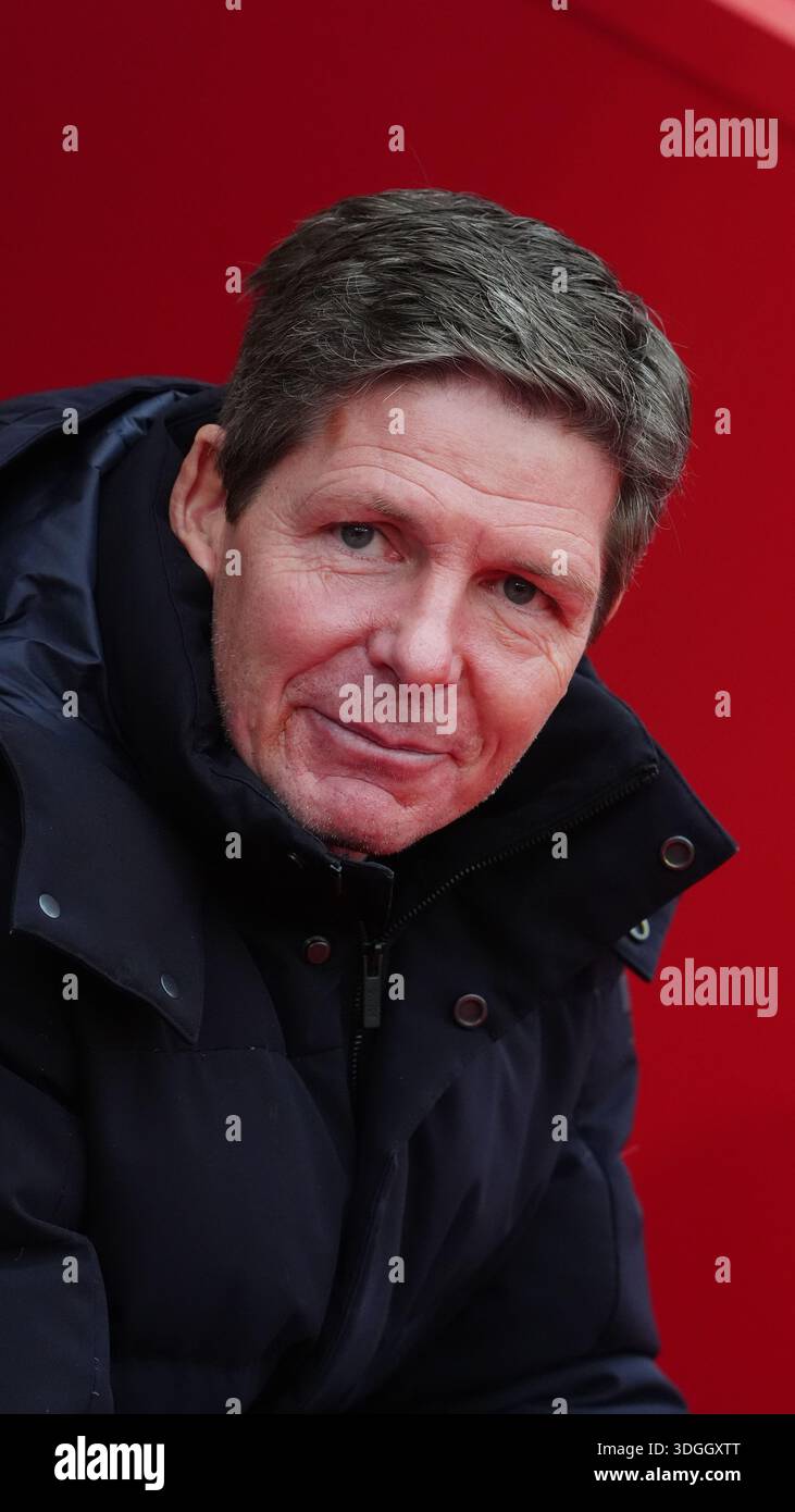Crystal Palace manager Oliver Glasner in the dug out during the Premier ...