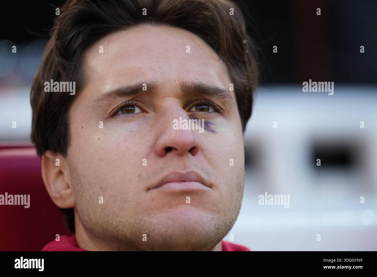 Liverpool's Federico Chiesa sits on the bench prior to the English ...