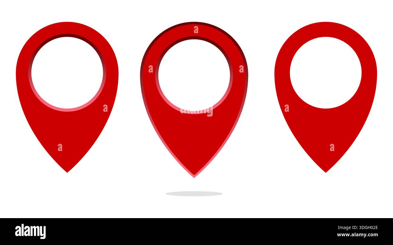 Three red pins. Empty map markers. Vector location pointers. Simple ...