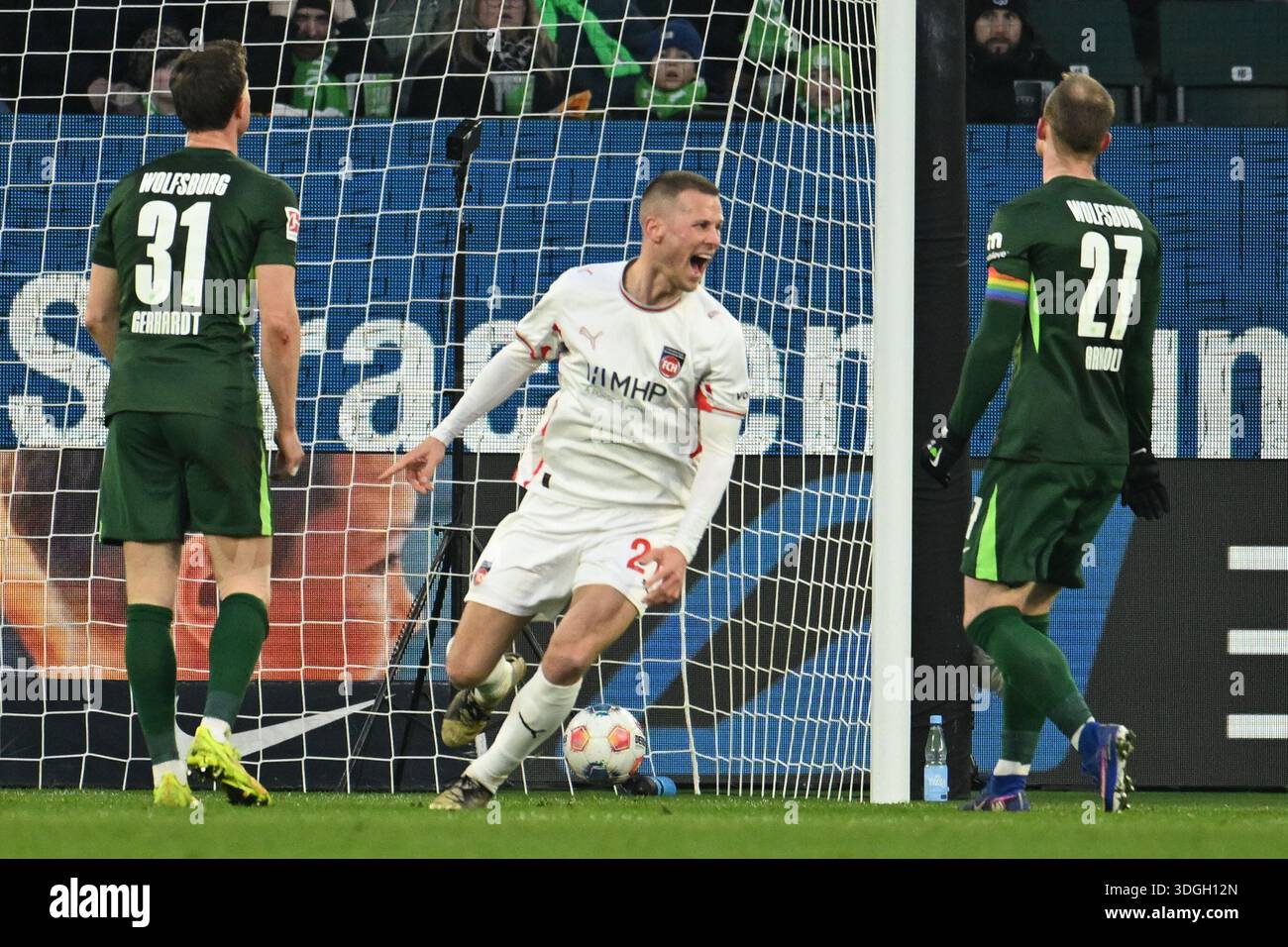 Heidenheim's Adrian Beck celebrates after scoring the opening goal ...
