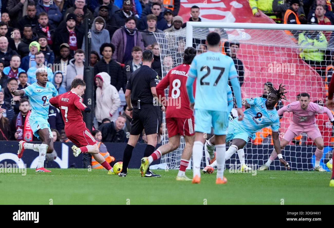 Liverpool's Florian Wirtz scores their side's first goal of the game ...