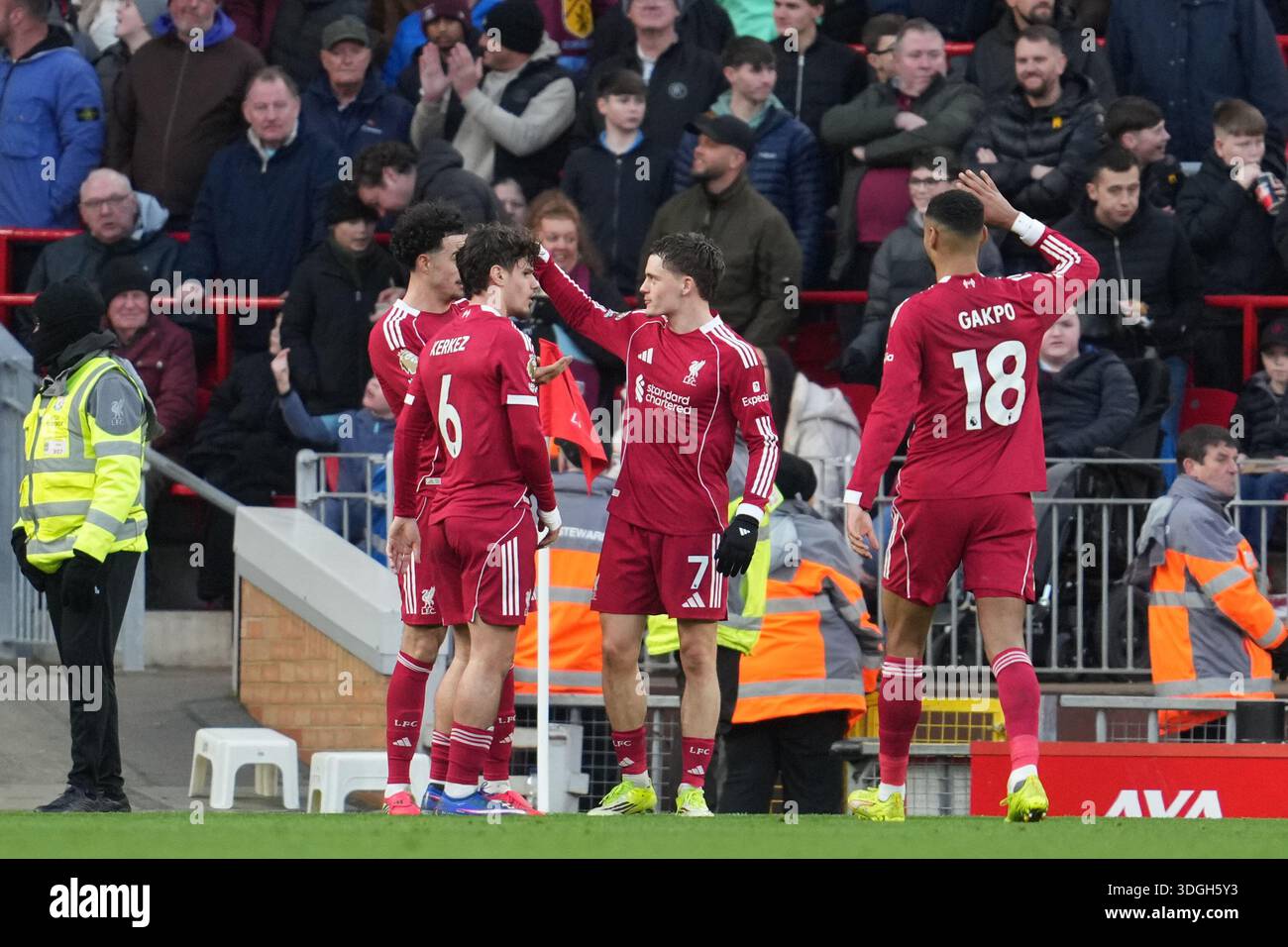 Liverpool's Florian Wirtz (7) is congratulated after scoring his side's ...