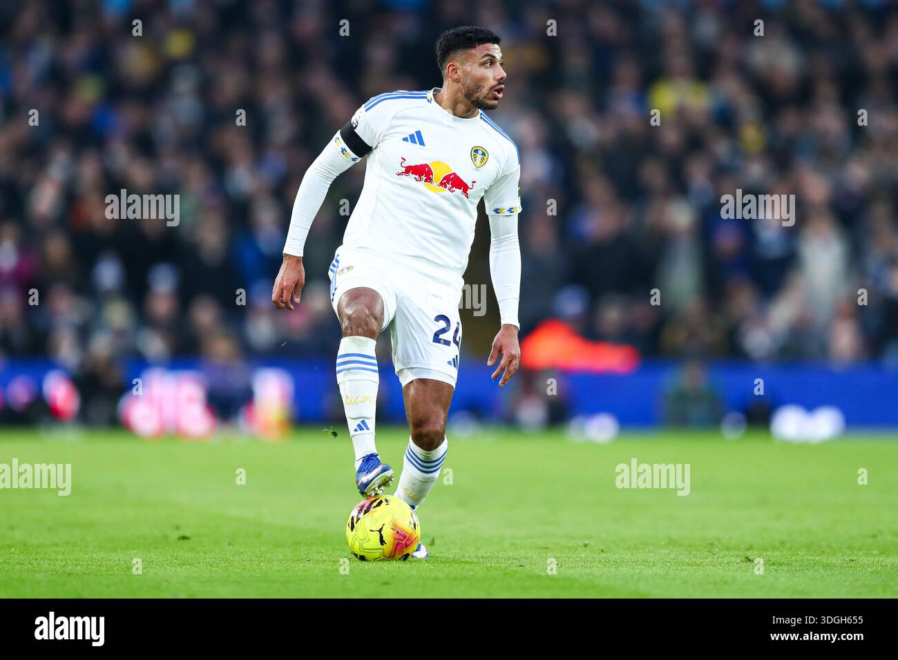 James Justin of Leeds United controls the ball during the Premier ...