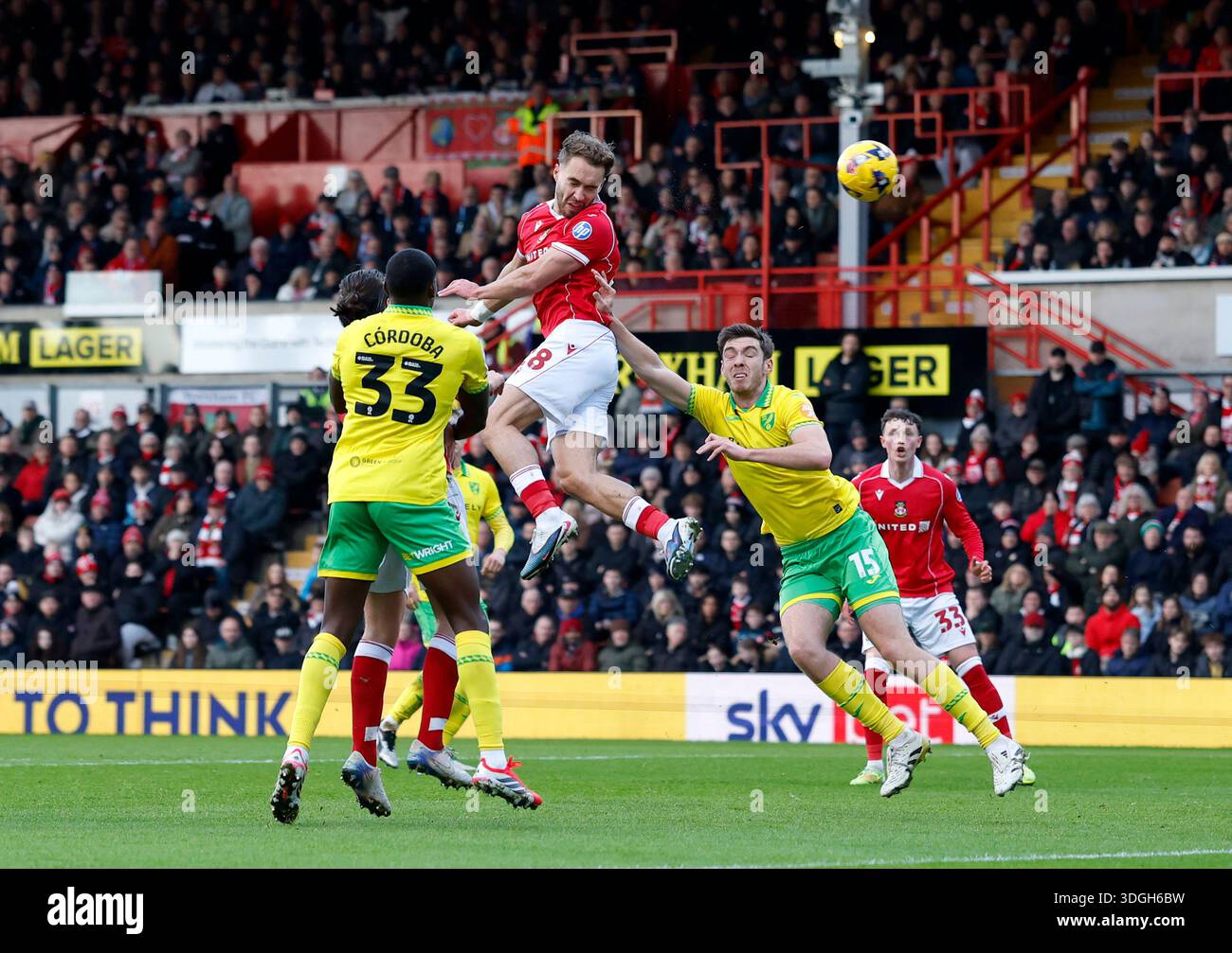 Wrexham's Sam Smith scores their side's first goal of the game during ...