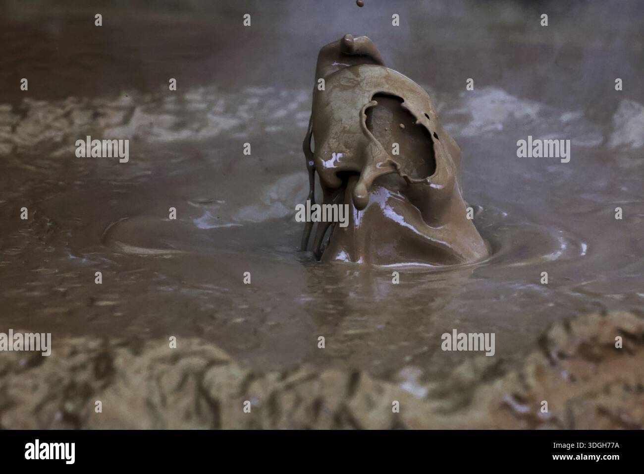 Boiling mud bubbles in the solfatar field of Kamado Jigoku in Beppu ...