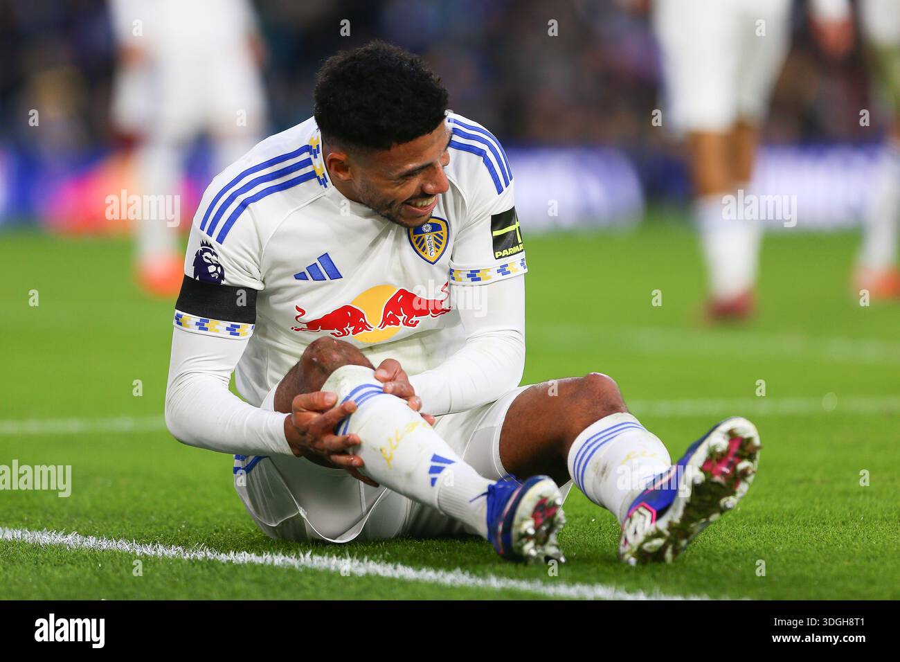 James Justin of Leeds United reacts during the Premier League match ...