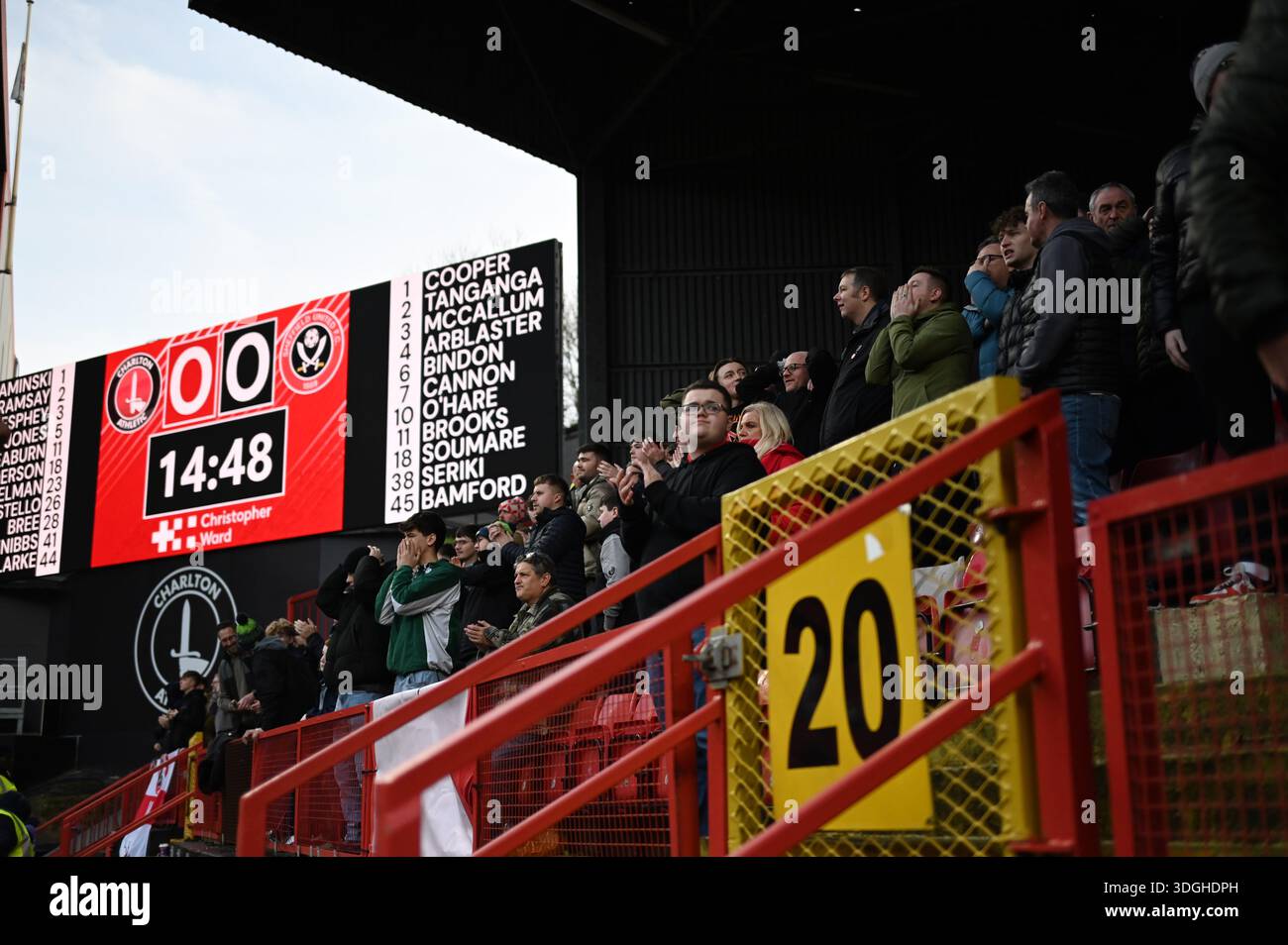 London, England. 17th Jan 2026. Sheffield Untied fans reacting during ...