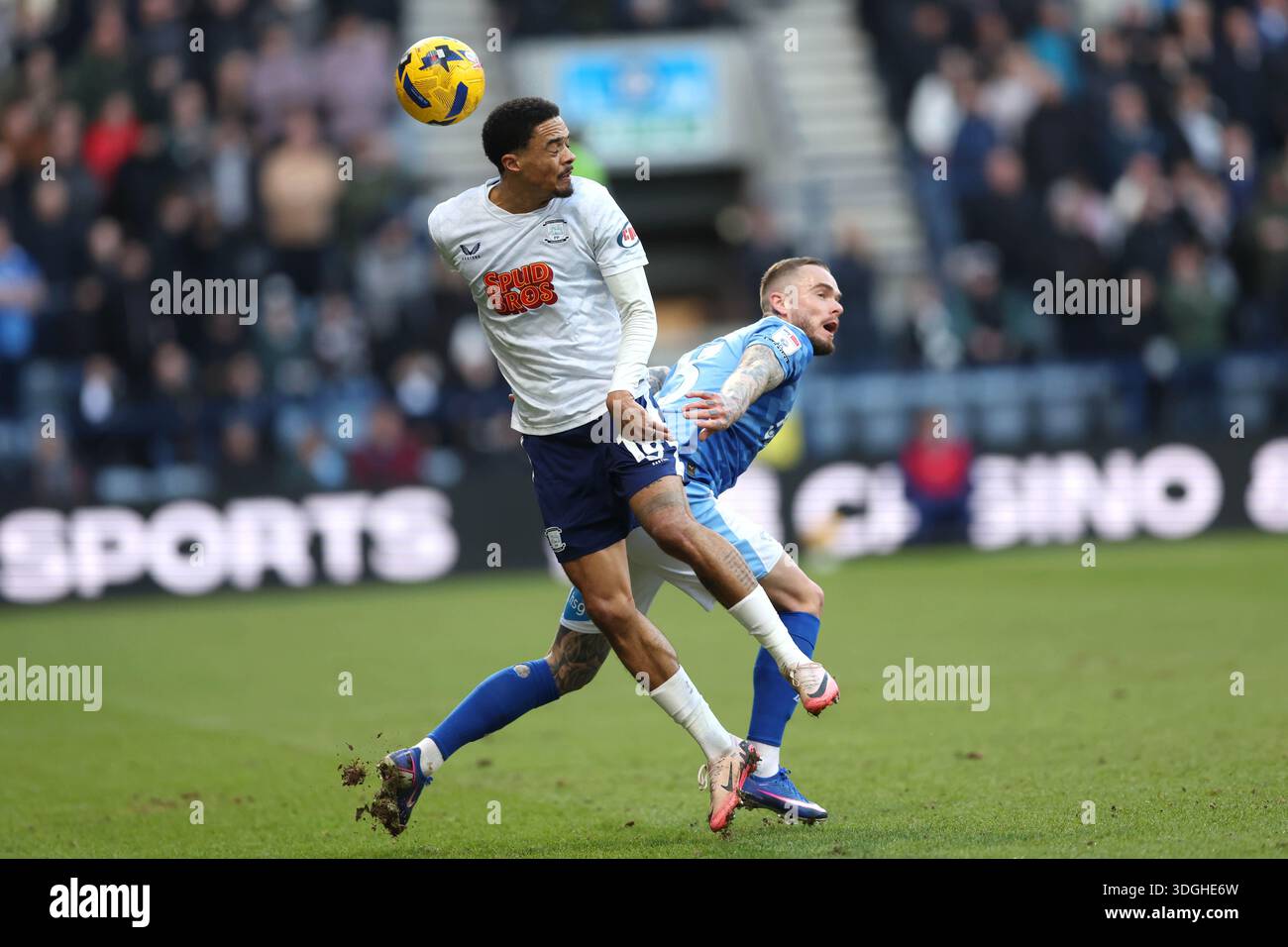 Preston North End's Jamal Lewis (left) and Derby County's Joe Ward ...