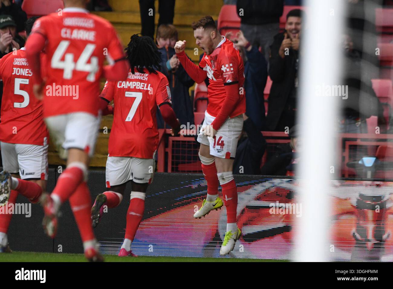 London, England. 17th Jan 2026. Sonny Carey celebrates after scoring ...