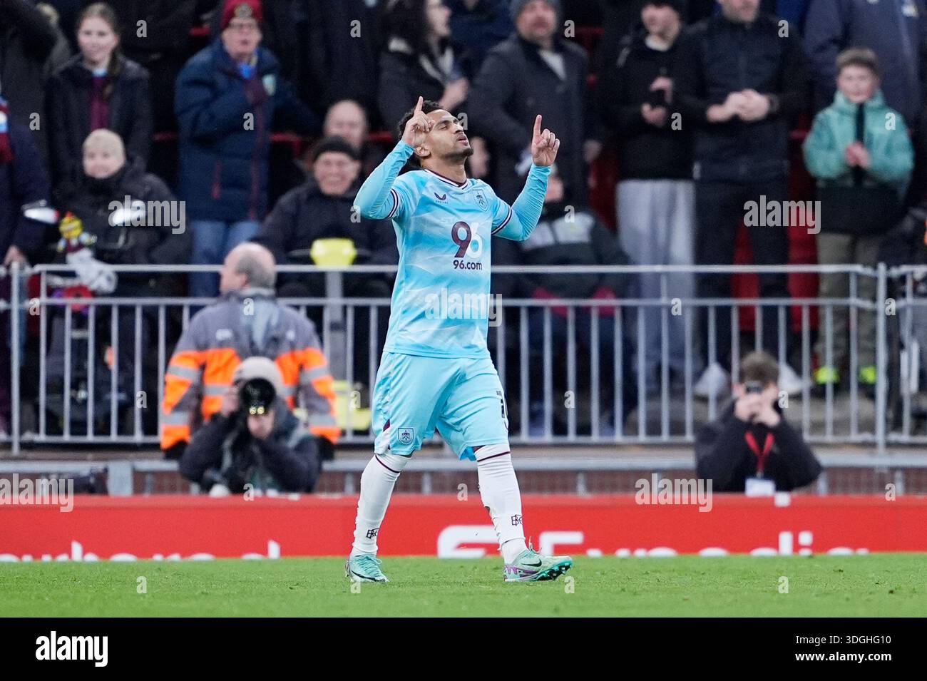 Burnley's Marcus Edwards celebrates scoring their side's first goal of ...