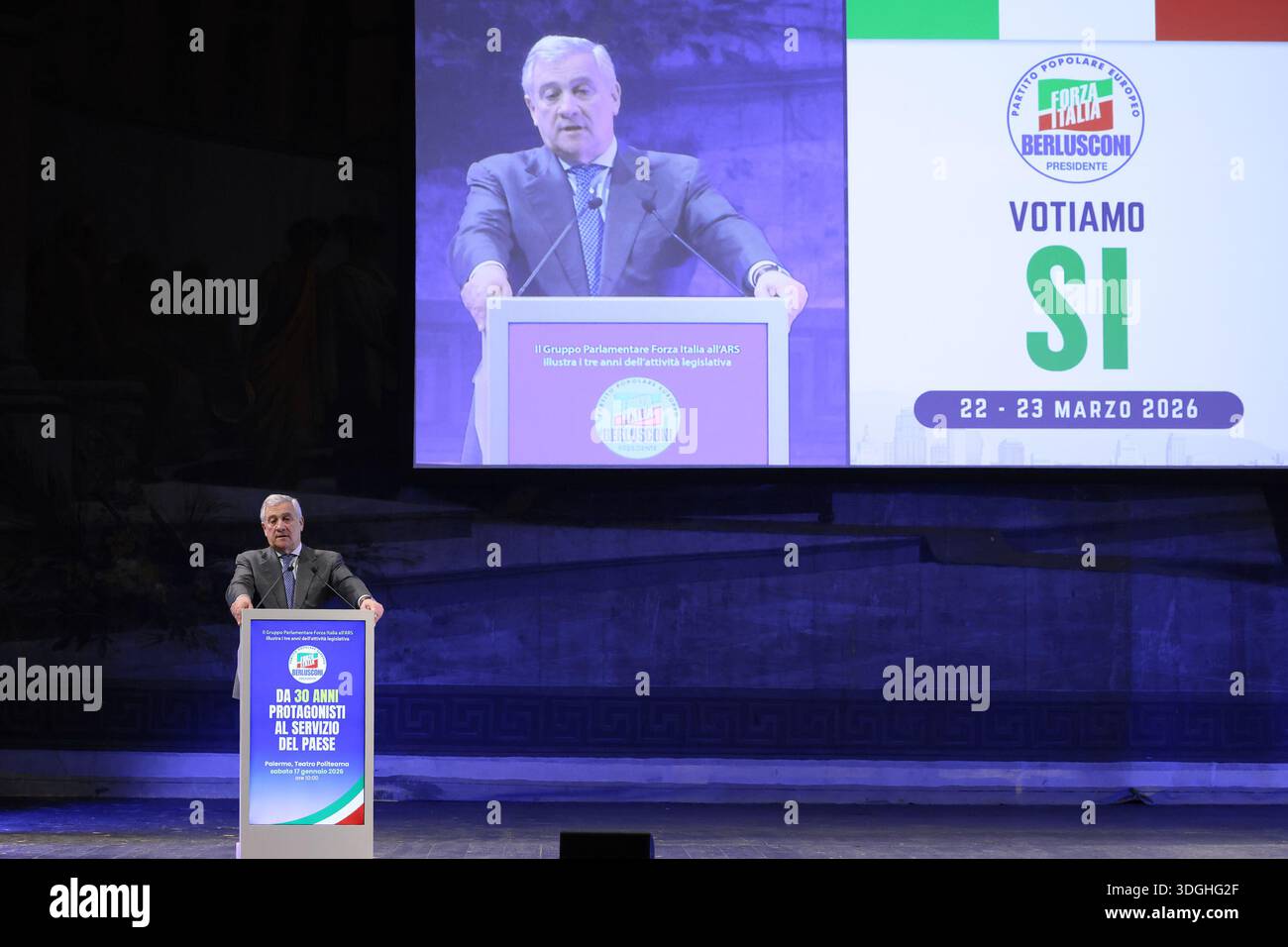 Palermo, Italy. 17th Jan, 2026. ANTONIO TAJANI IN PALERMO FOR 30 FORZA ...