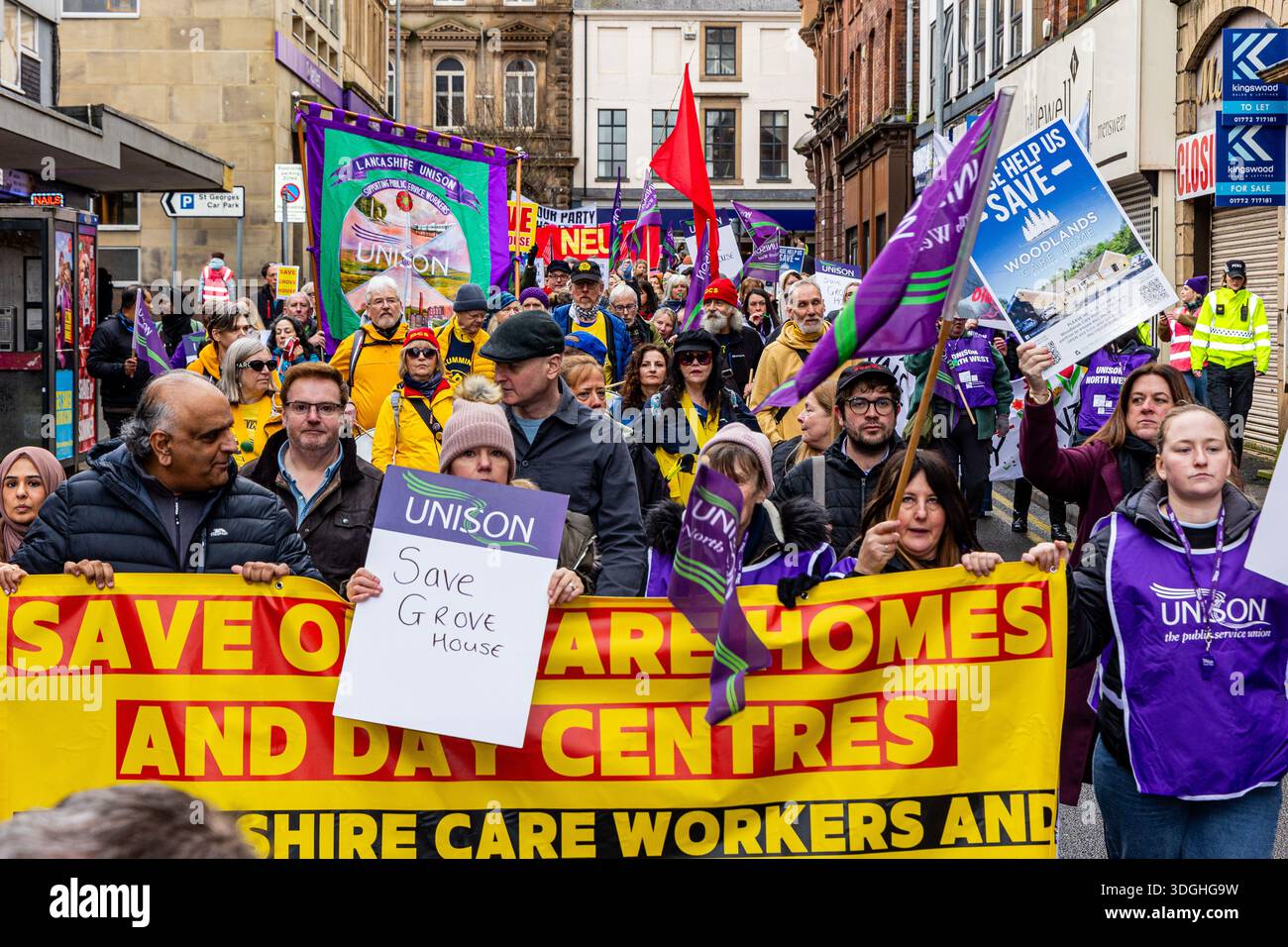 Preston, UK. 17th Jan, 2026. Unison members working in care homes hold ...