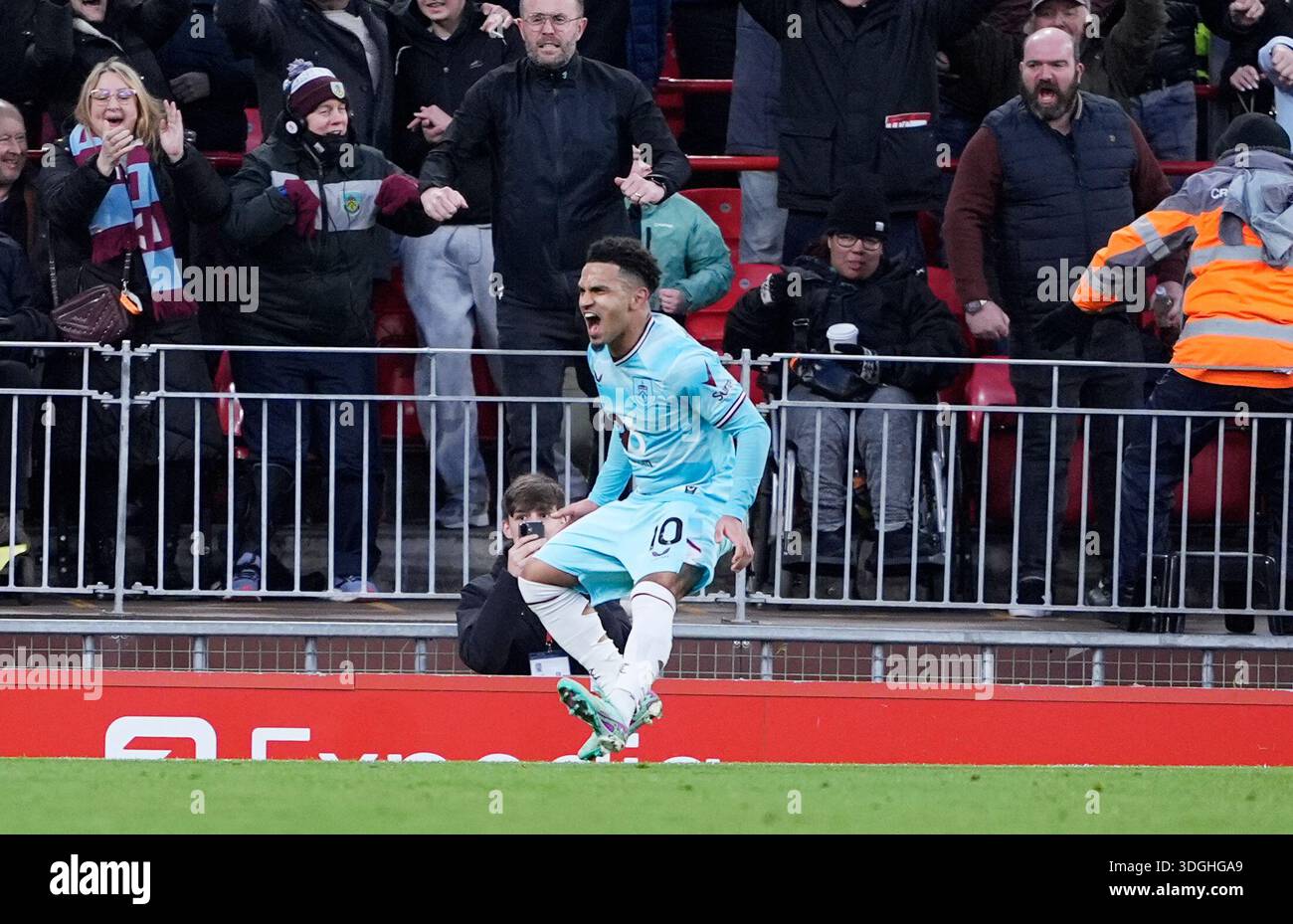 Burnley's Marcus Edwards celebrates scoring their side's first goal of ...