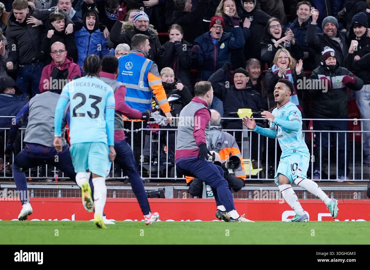 Burnley's Marcus Edwards celebrates scoring their side's first goal of ...