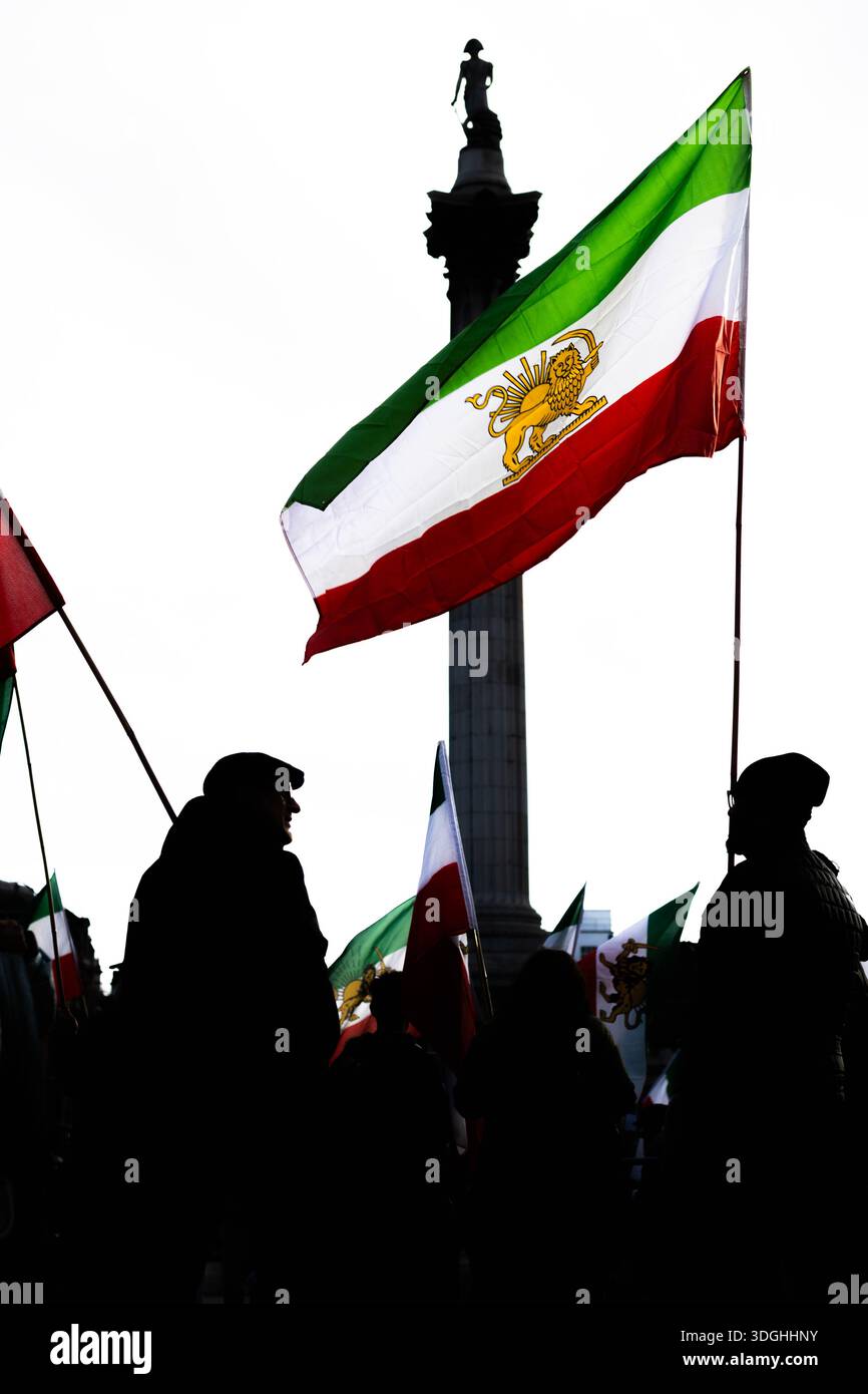 Pro-monarchist Iranians gathered in Trafalgar Square to express ...