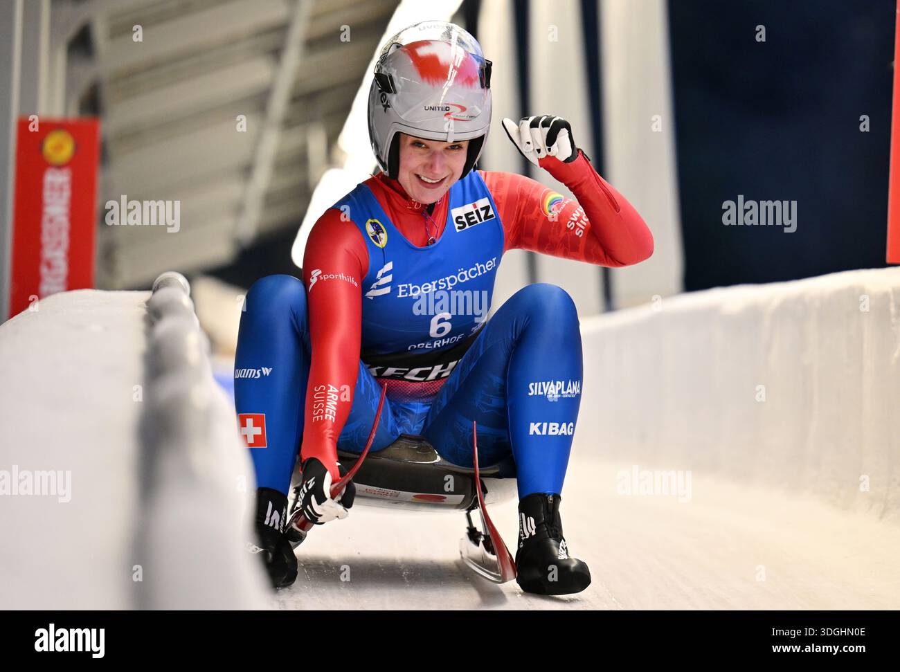 Natalie Maag from Switzerland at the finish of the women's single ...