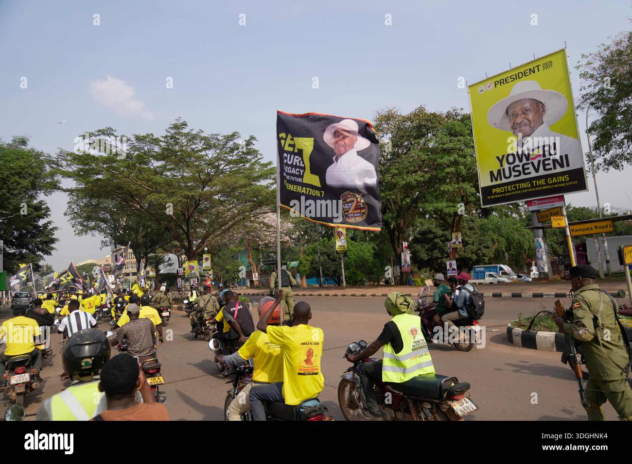 Supporters of Ugandan President Yoweri Museveni celebrate his victory ...