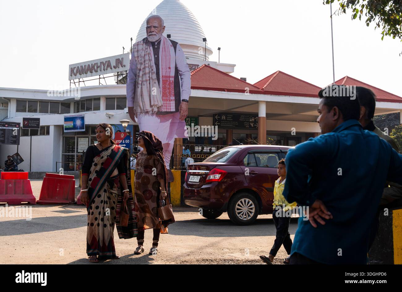A large cutout of Indian Prime Minister Narendra Modi installed outside ...