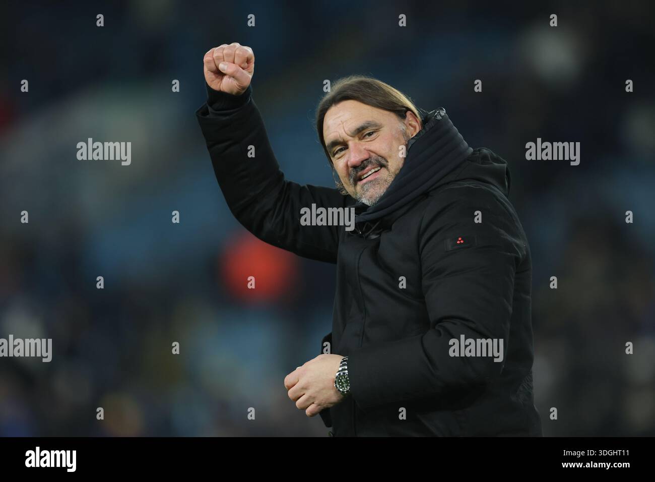 Leeds United manager Daniel Farke celebrates following the Premier ...
