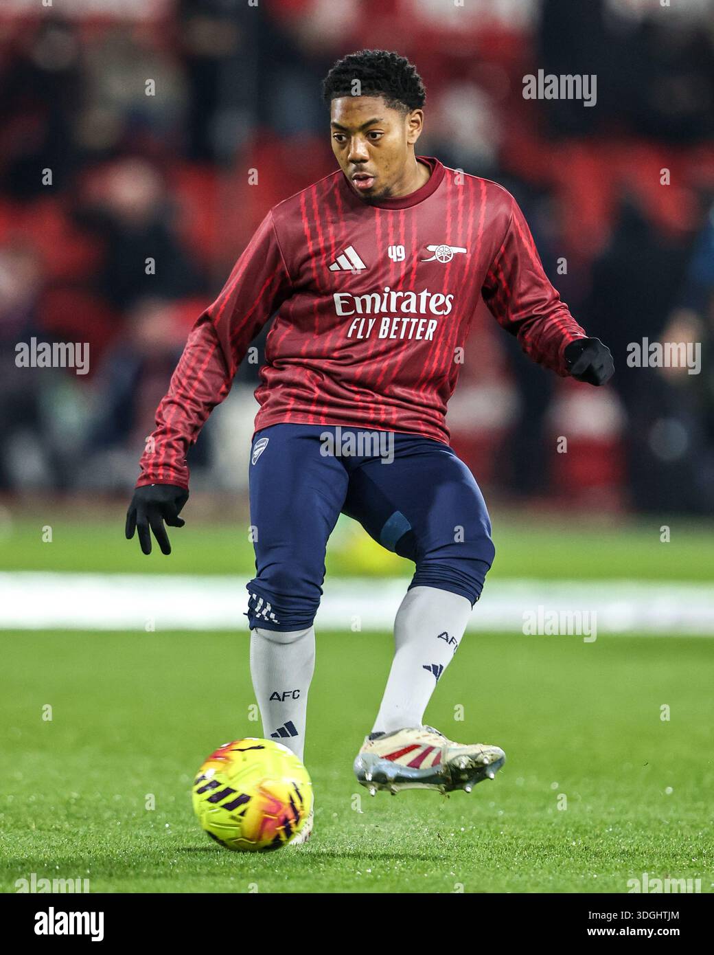 Myles Lewis-Skelly of Arsenal in the pregame warmup session during the ...