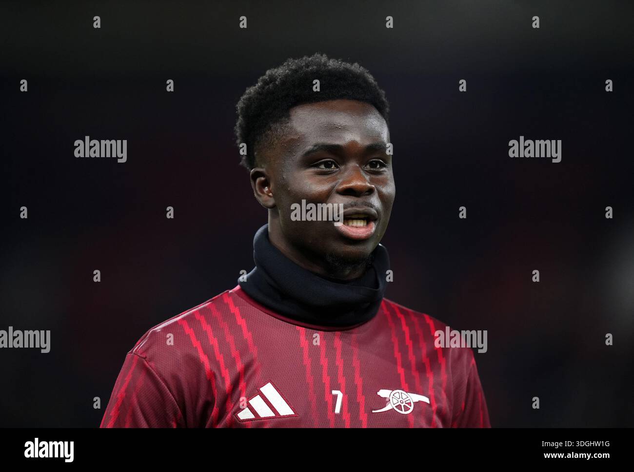Arsenal's Bukayo Saka warming up ahead of the Premier League match at ...
