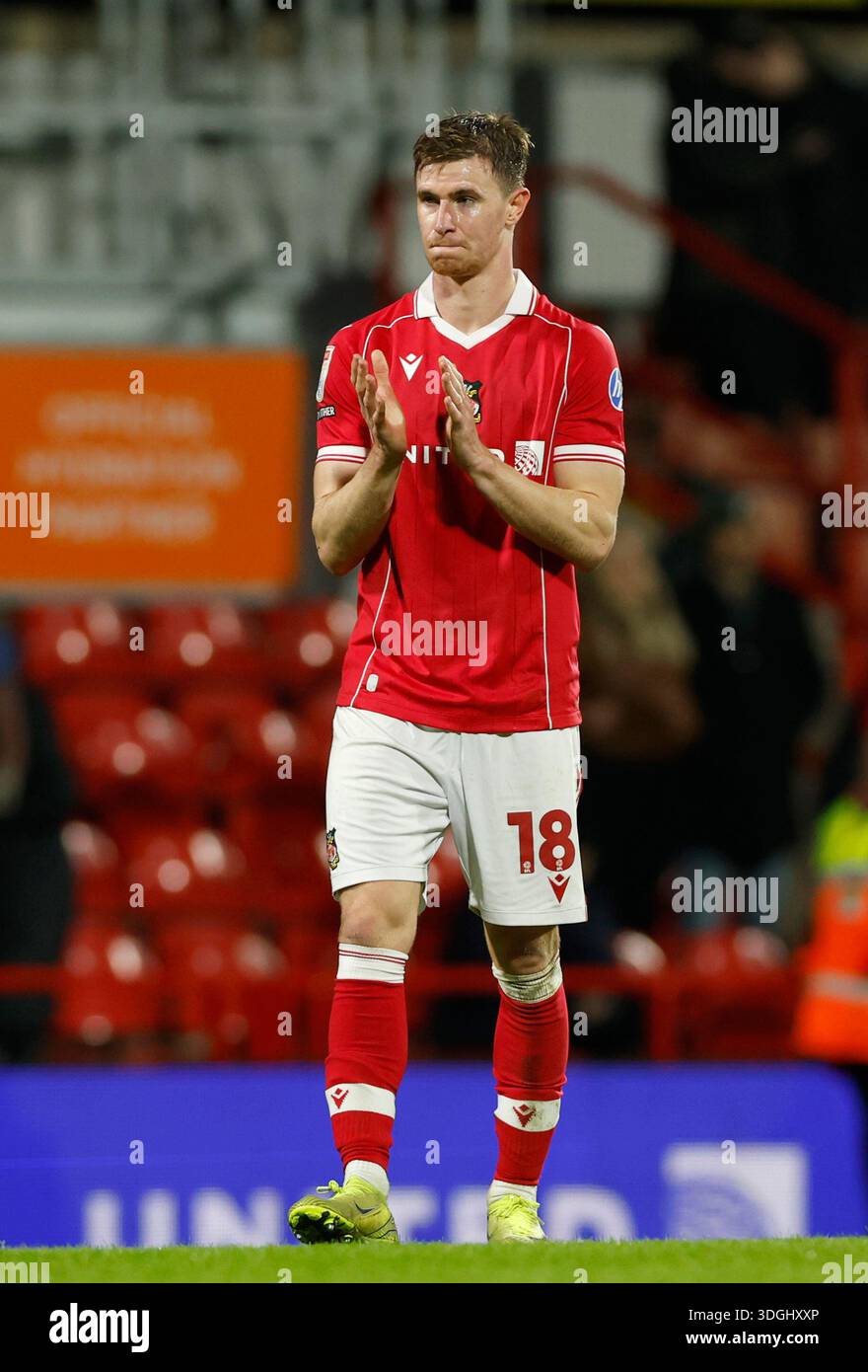 Wrexham's Ben Sheaf applauds the fans at full time following the Sky ...