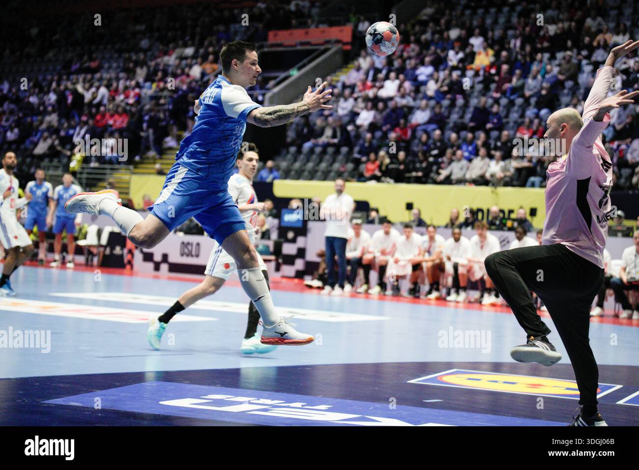 Bærum 20260117. Ukraine's Dmytro Artemenko and France's goalkeeper ...