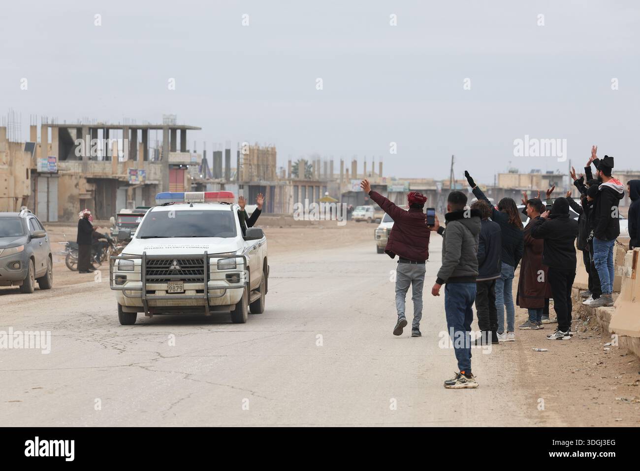 In Raqqa, Syria on January 17, 2026, local civilians are seen welcoming ...