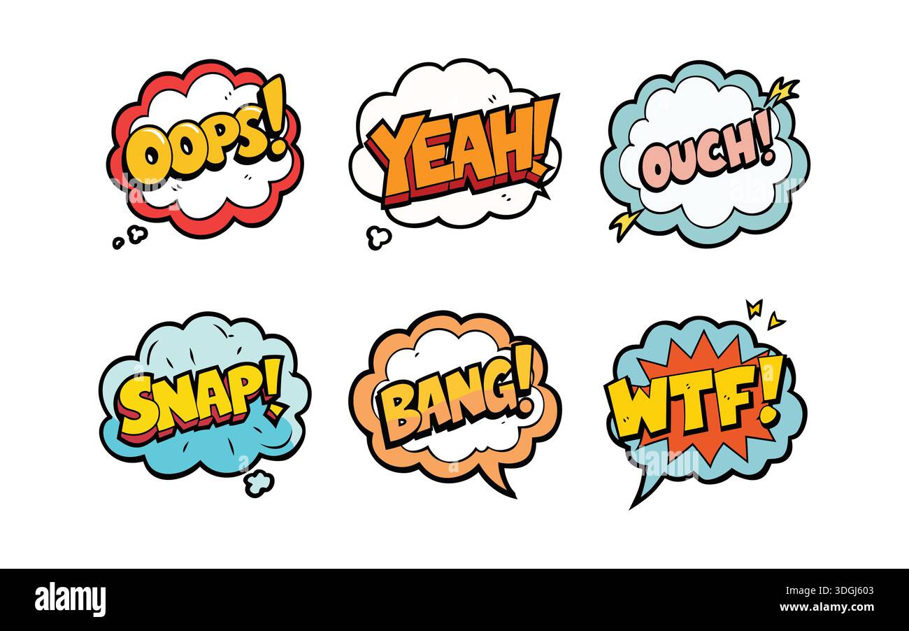 Vibrant comic book speech bubbles with dynamic expressions Stock Vector ...