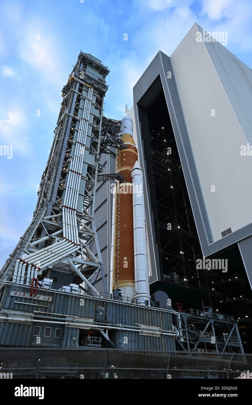 NASA's Space Launch System (SLS) rocket is transported from the Vehicle ...