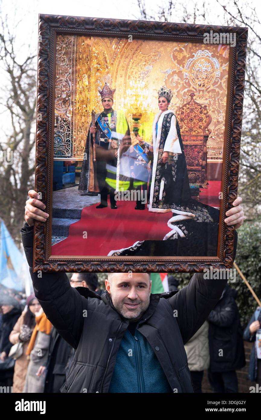 On January 17th 2026, in Kensington, London, supporters of Reza Pahlavi ...