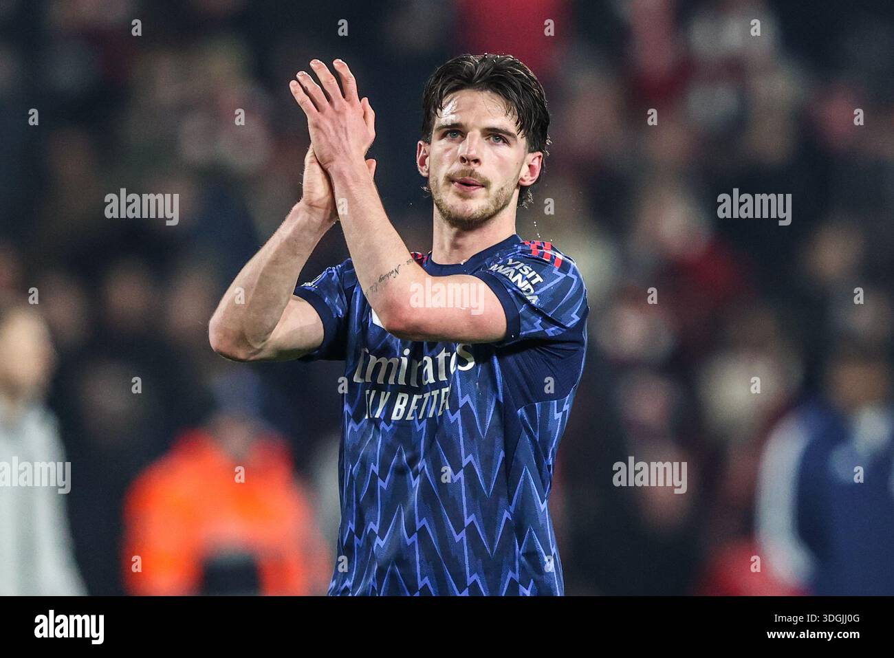 Declan Rice of Arsenal applauds the fans after the game during the ...